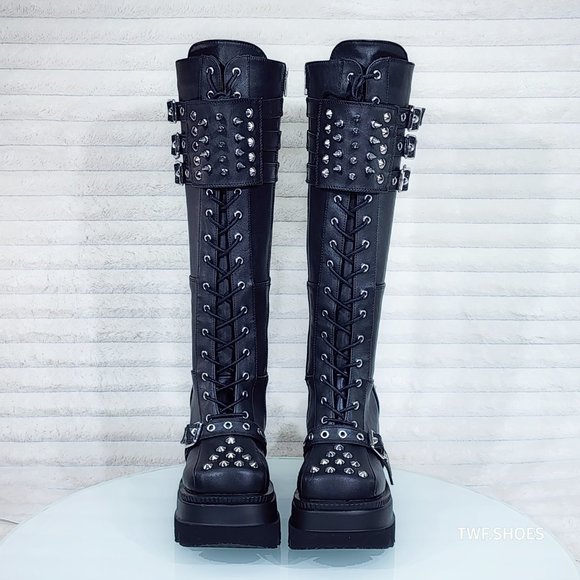 Demonia | Shoes | Shaker 232 Goth Punk Rave Platform Wedge Knee Boots ...